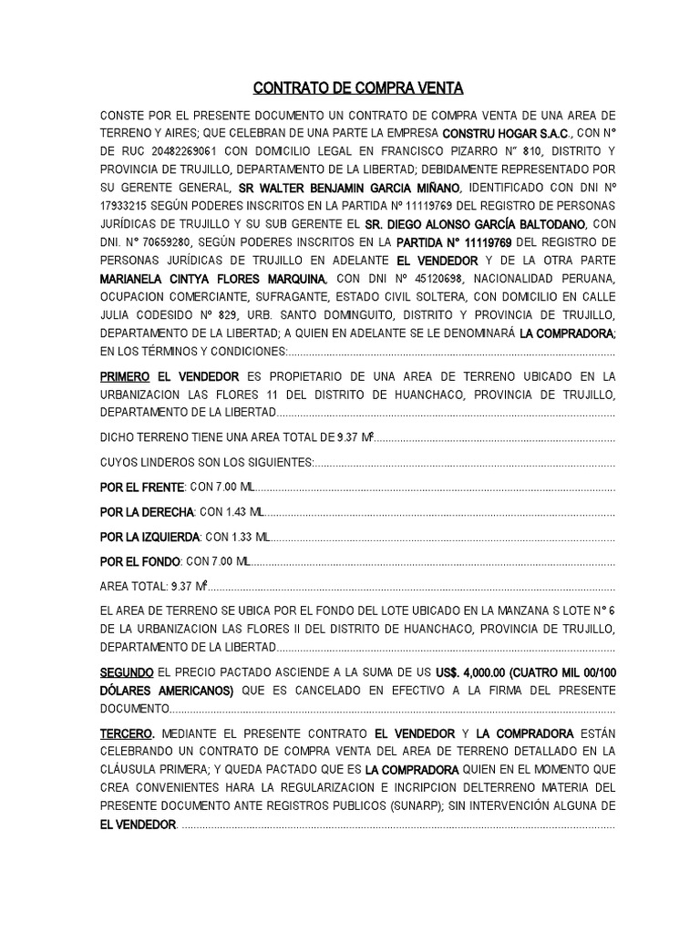 Contrato de Compra Venta | PDF