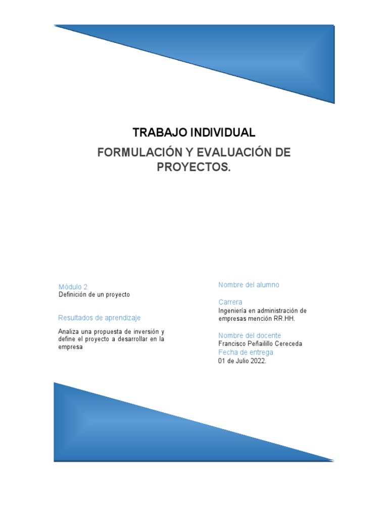 M2 Tormulacion Y Evaluacion De Proyectos Pdf Evaluación Business 2333