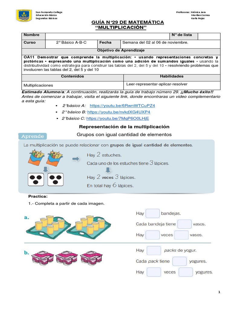 Guía de Matemática: Multiplicación 2° Básico | PDF | Multiplicación ...
