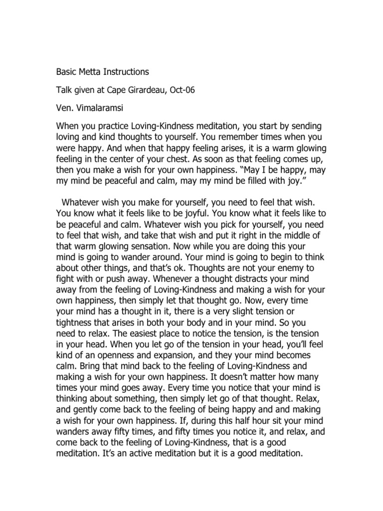 Metta Meditation: A Step-by-Step Guide | PDF | Thought | Meditation