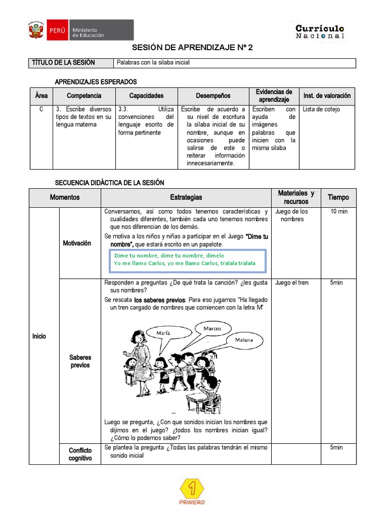 Sesion de Aprendizaje N°2 | PDF | Aprendizaje | Sílaba