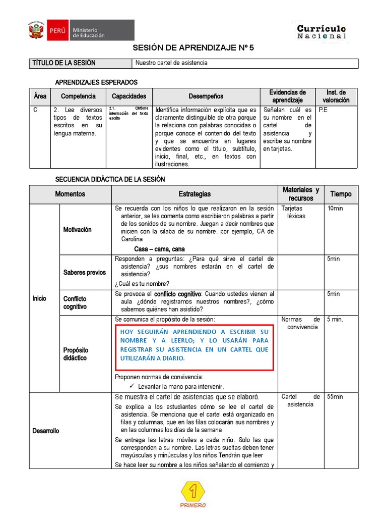 Sesion de Aprendizaje N°5 | PDF | Aprendizaje | Cognición