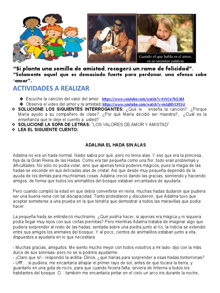 Valores de Amor y Amistad en Actividades | PDF | Amor | Hadas
