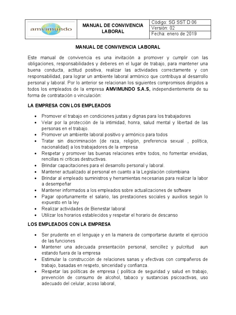 ANEXO 12 Manual de Convivencia Laboral | PDF | Business
