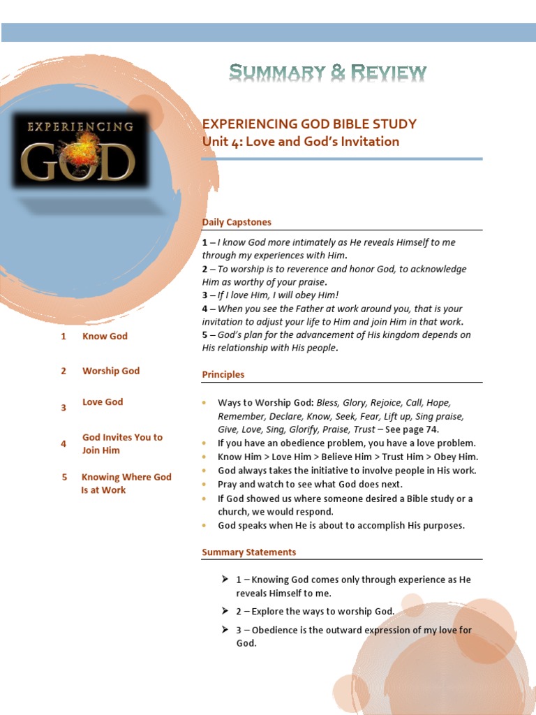 Experiencing God Bible Study Unit 4: Love and God's Invitation | PDF ...