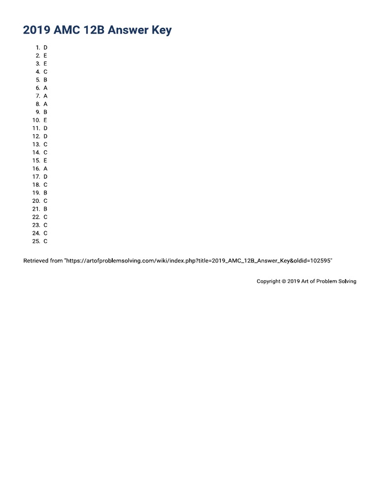 2019 AMC 12B Answer Key. | PDF