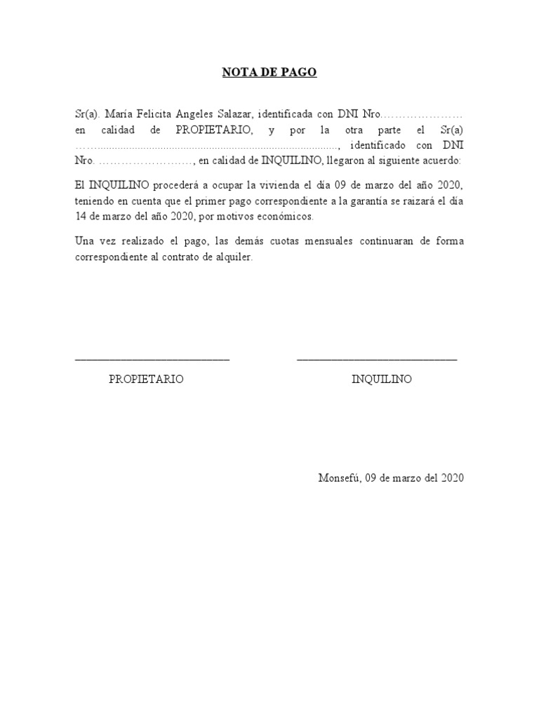 Nota de Pago_casa | PDF