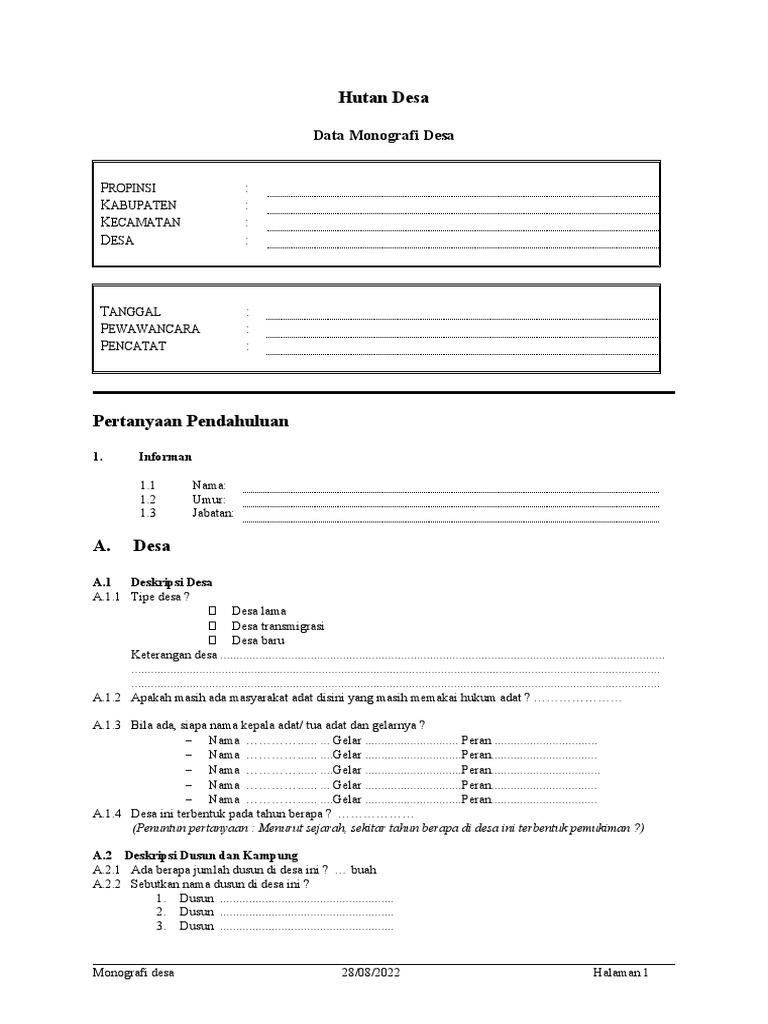 Data Monografi Desa | PDF