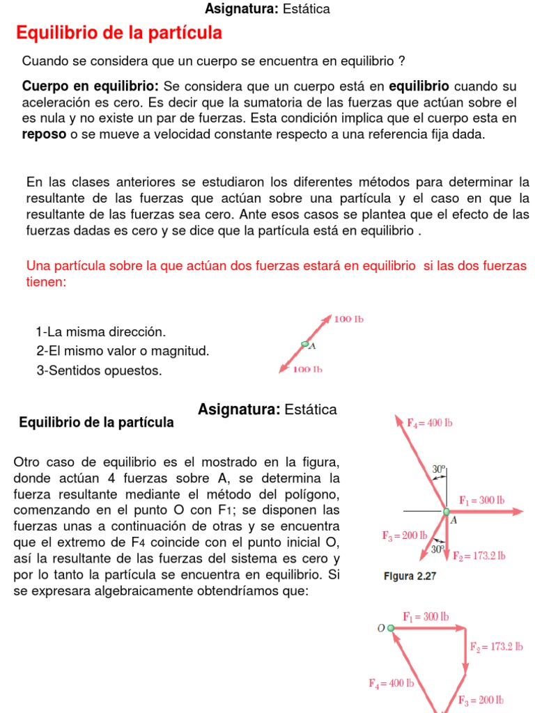 Equilibrio de la particula Y Momento de una fuerza completa 26-05-22 (1) | PDF | Fuerza | Vector ...