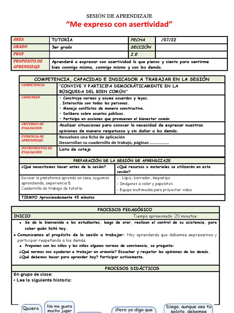 Sesion Me Expreso Con Asertividad | PDF | Aprendizaje | Evaluación