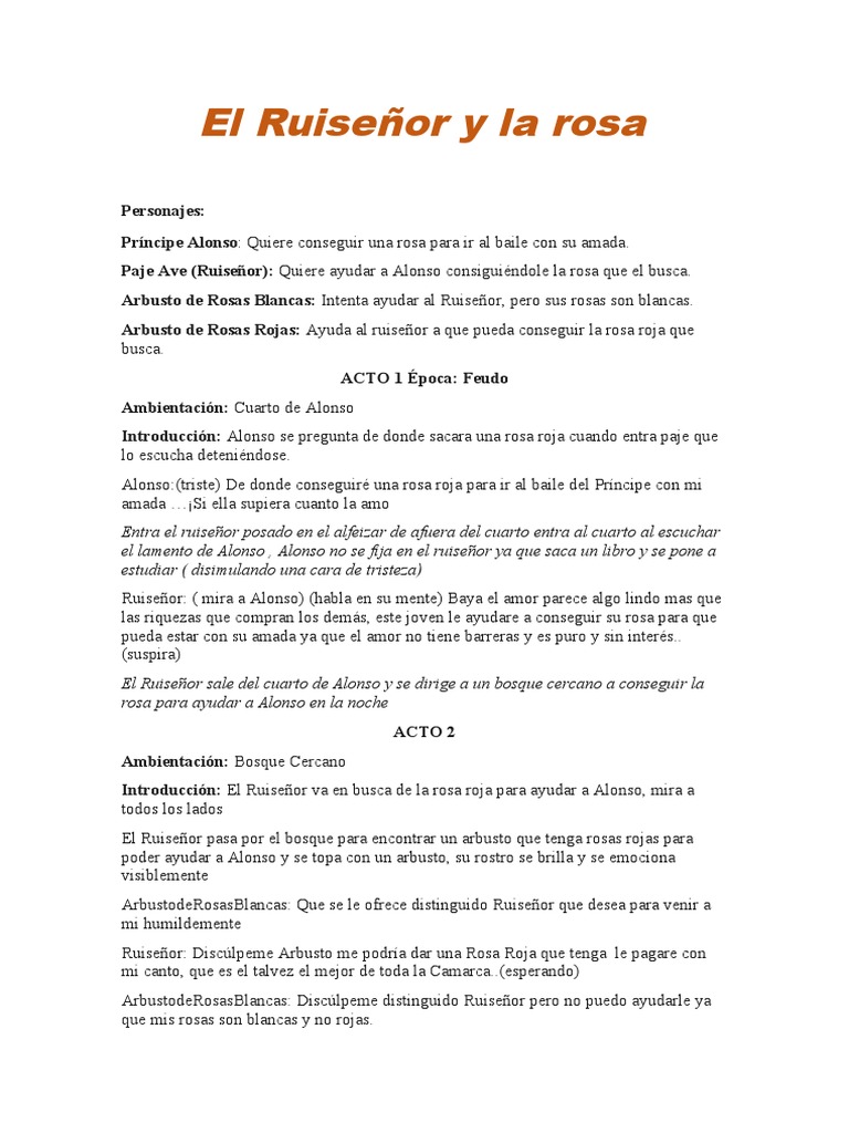 Resumen de "El Ruiseñor y la Rosa" | PDF | Amor