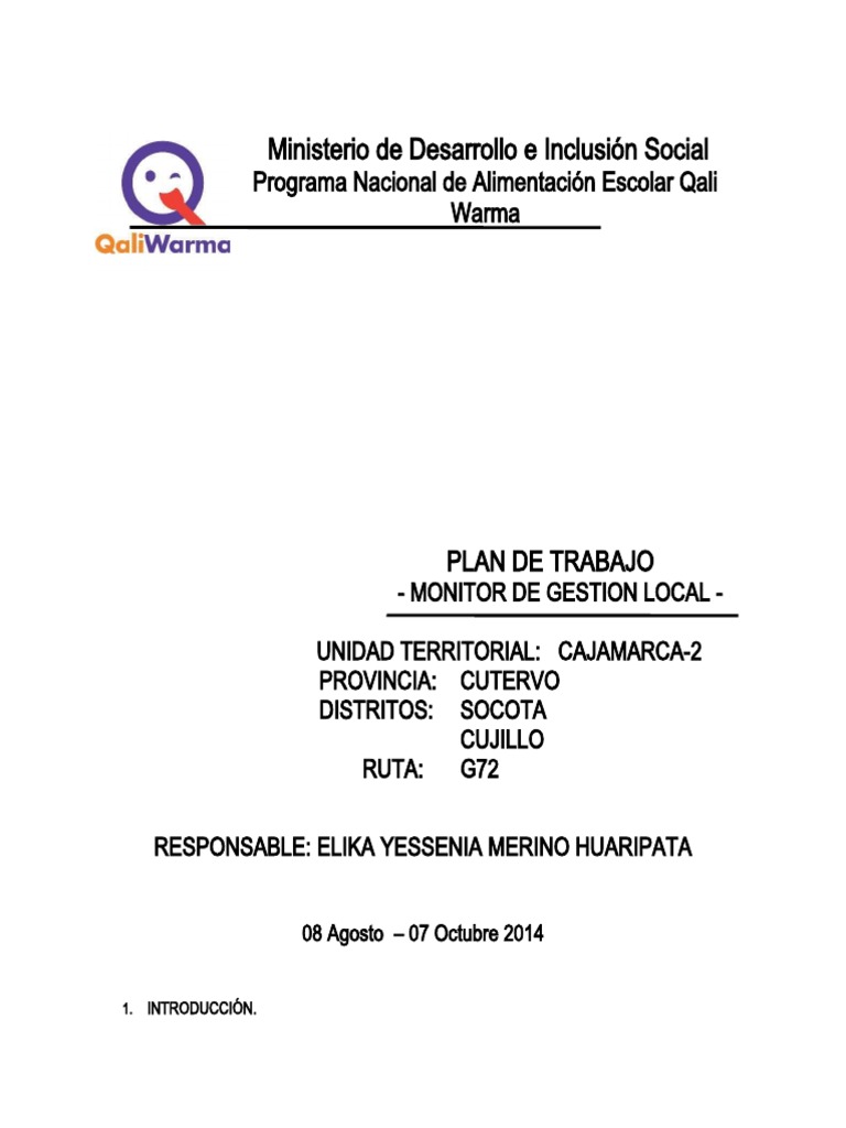 Plan de Trabajo Monitor de Gestion Local Agosto-Octubre 2014 | PDF