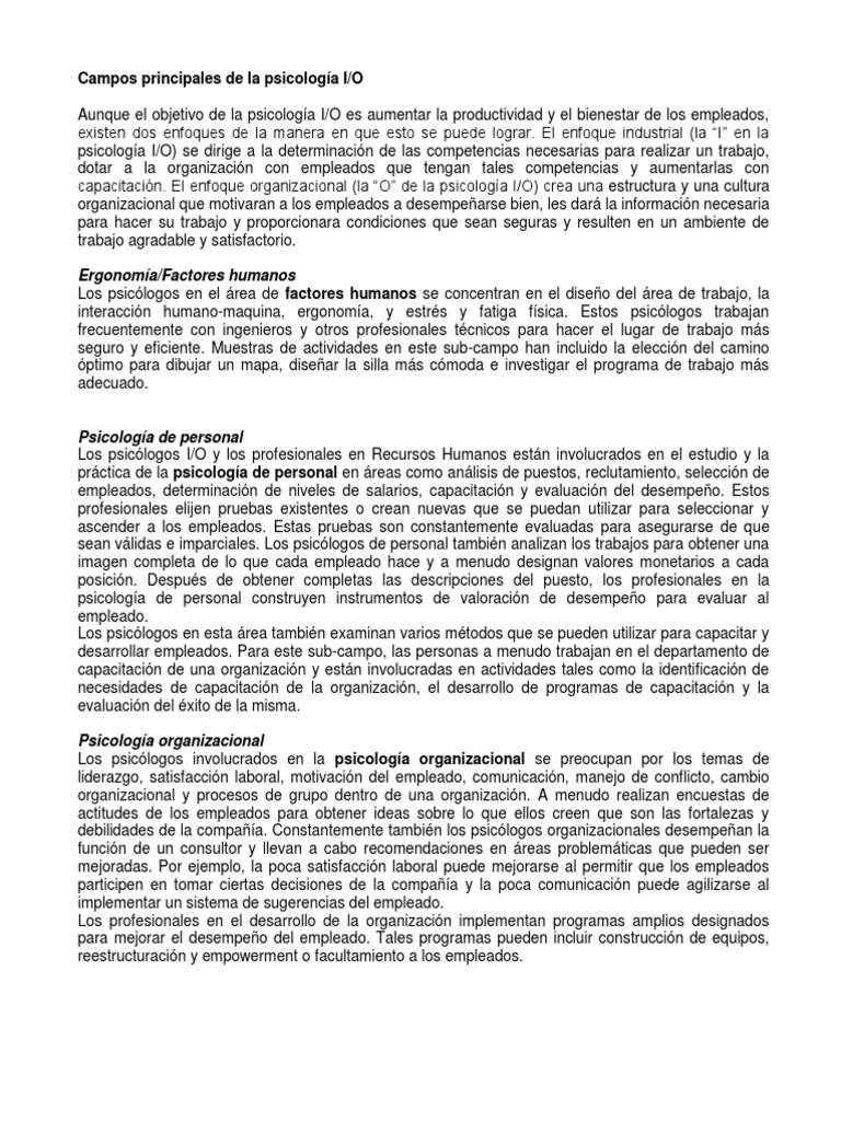 Psicología Industrial | PDF | Factores humanos y ergonomía | Psicología industrial y organizacional