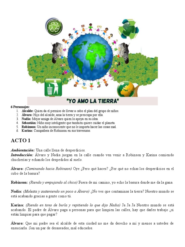 "¡Yo amo la tierra! Obra infantil" | PDF | Residuos