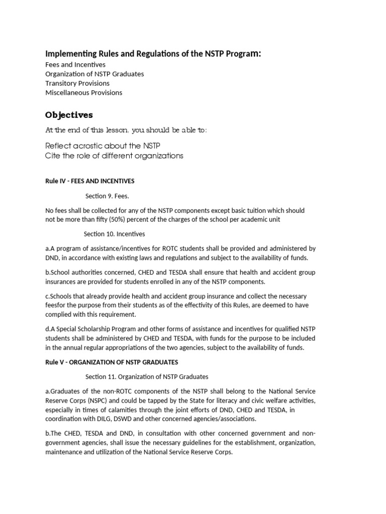 Implementing Rules and Regulations of The NSTP Progra | PDF | Justice ...
