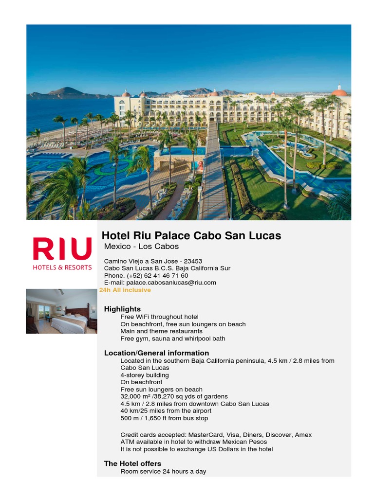 Hotel Riu Palace Cabo San Lucas | PDF | Meal | Buffet