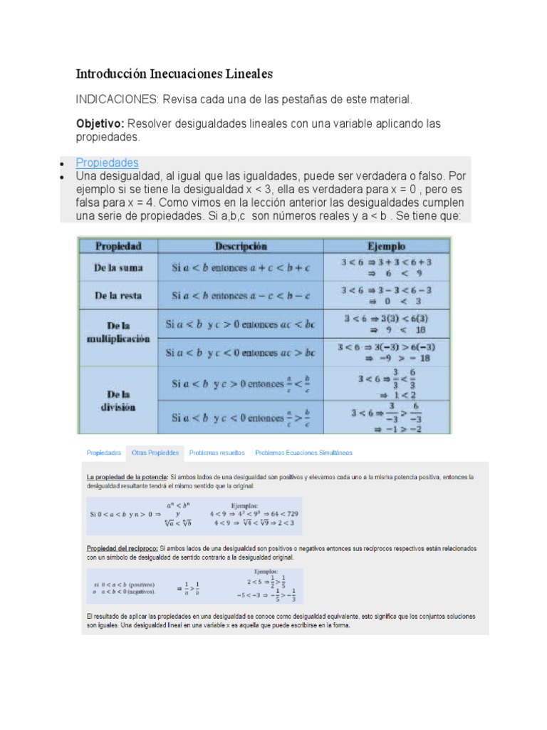 Introducción Inecuaciones Lineales | PDF