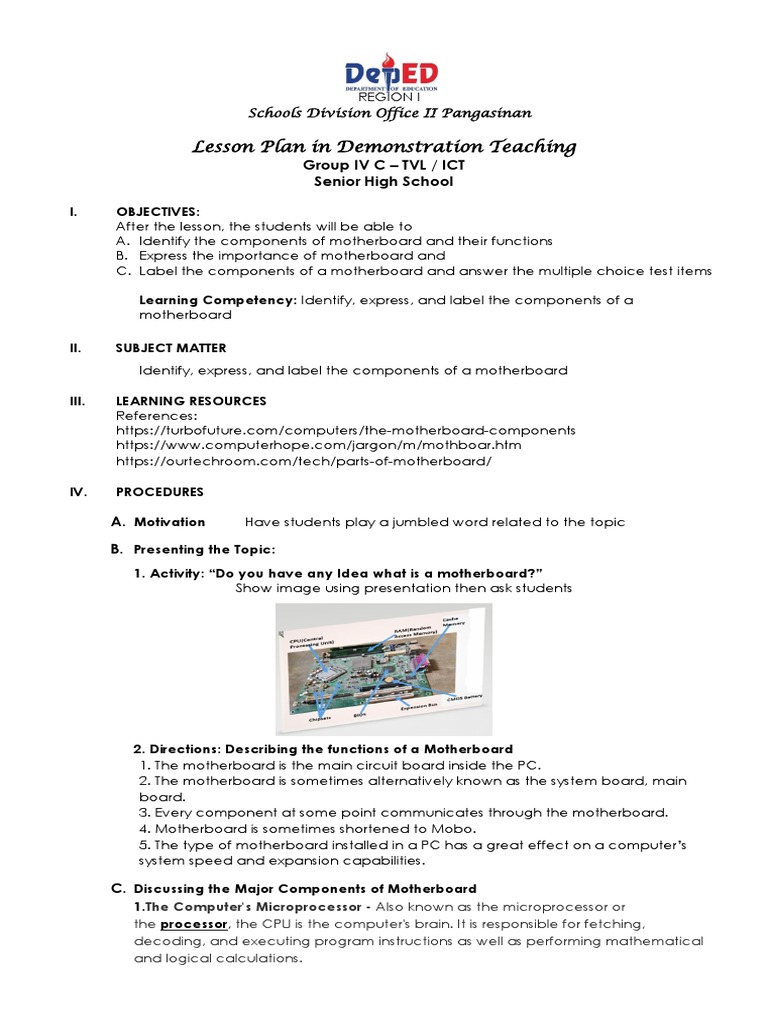 Lesson Plan for Demo Teaching | PDF | Computer Memory | Bios