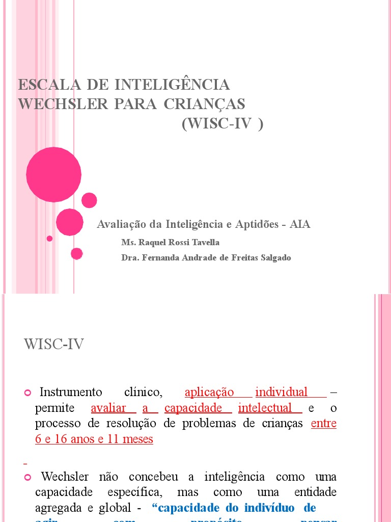Wisc IV Escala de Inteligencia Wechsler para Crianaspara Alunos Abcdpdf PDF para | PDF | Tempo ...