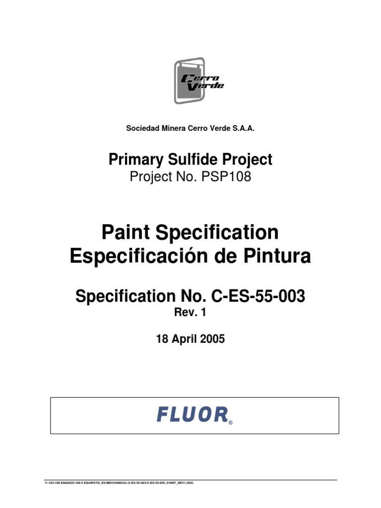 Paint Specification Especificación de Pintura: Primary Sulfide Project ...