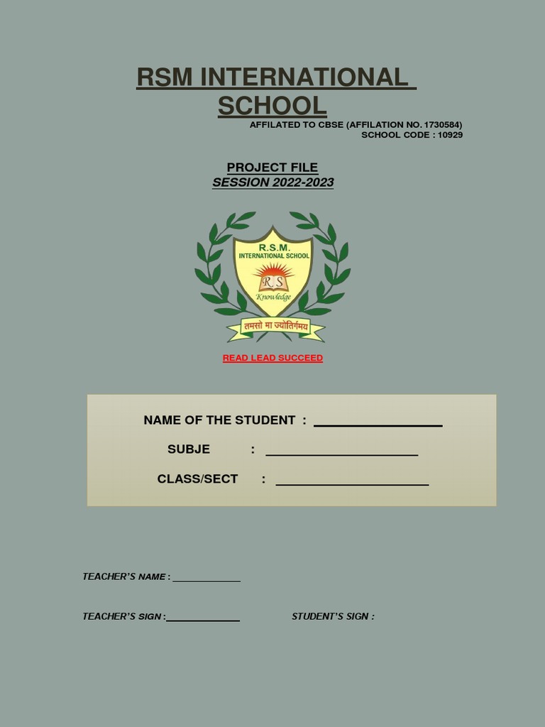 RSM International School: Project File | PDF