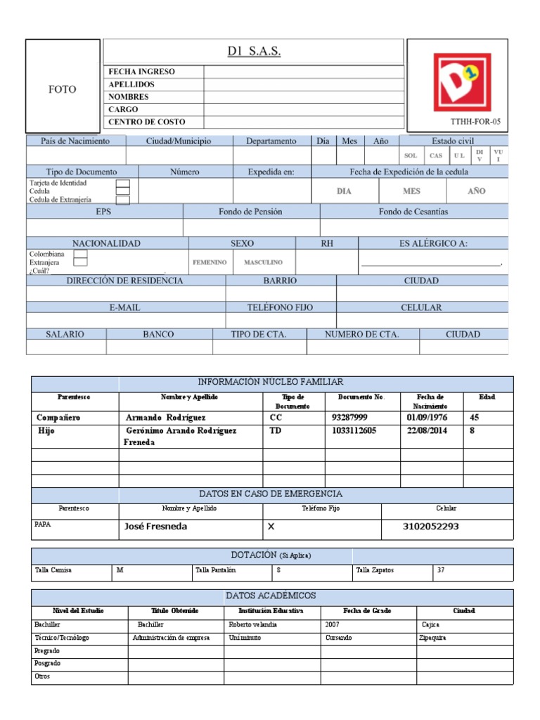Formato Hoja de Vida d1 | PDF