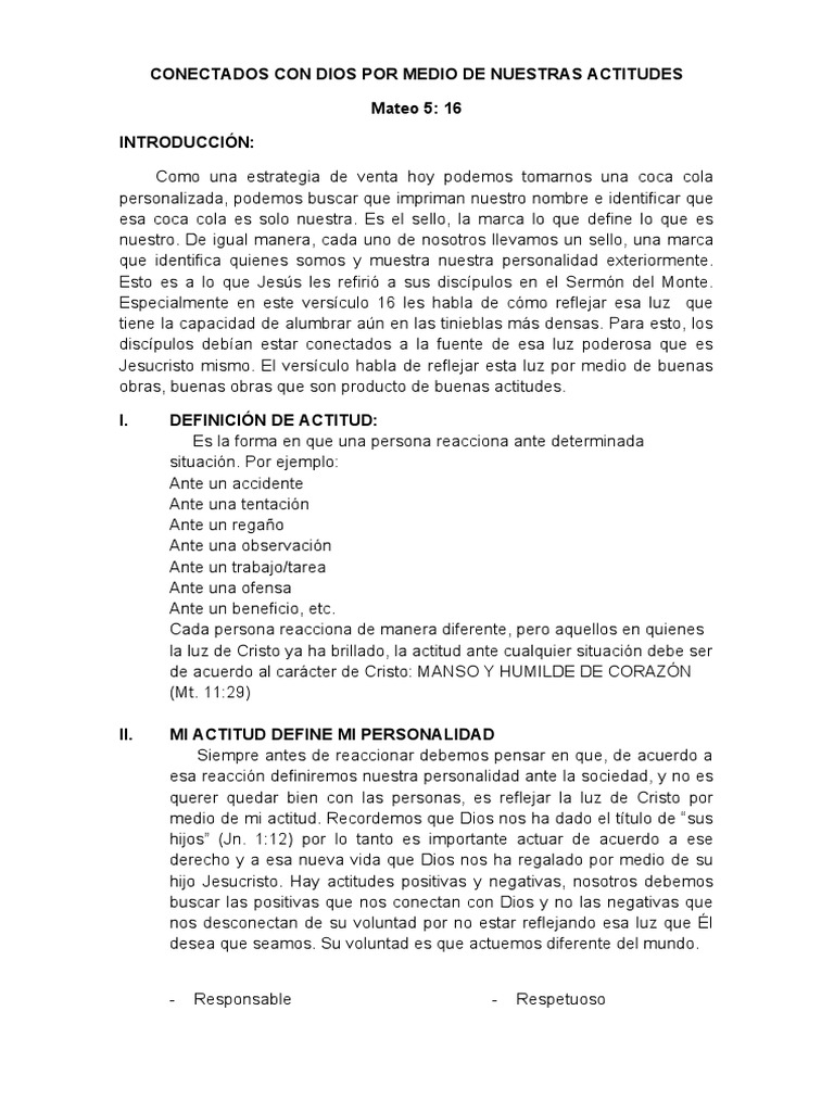 Conectados Con Dios Por Medio de Nuestras Actitudes | PDF | Jesús ...
