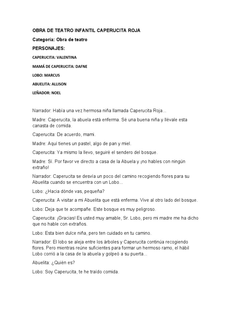 Obra de Teatro Caperucita Roja | PDF | Caperucita Roja