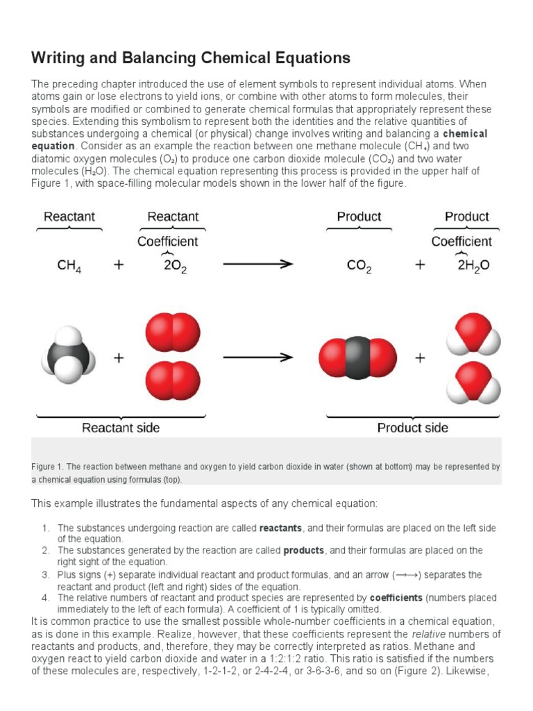 Writing and Balancing Chemical Equations: Equation. Consider As An Example The Reaction Between ...