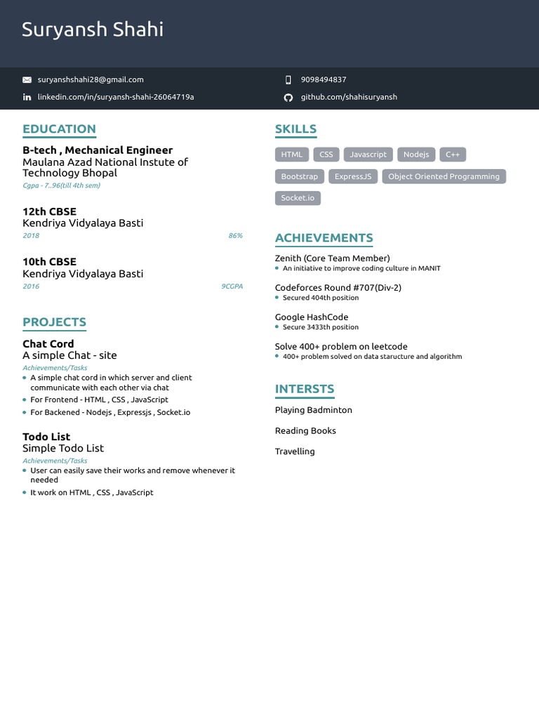 Suryansh Shahi: Education Skills | PDF Suryansh Shahi: Education Skills | PDF