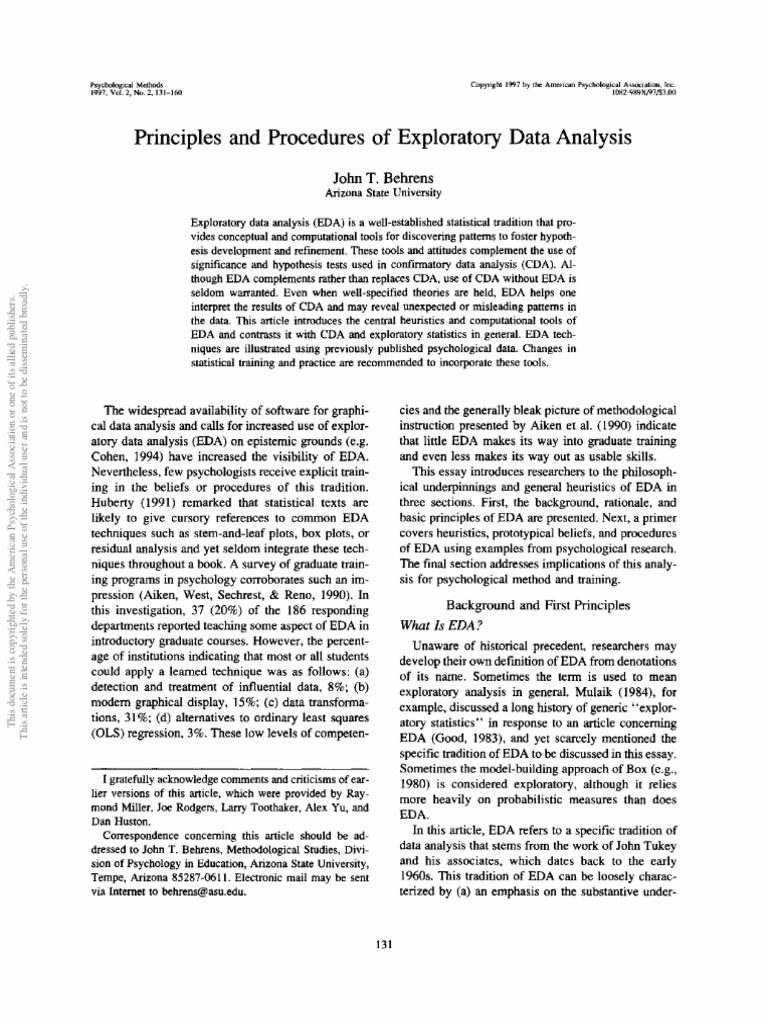 Principles and Procedures of Exploratory Data Analysis: John T. Behrens ...