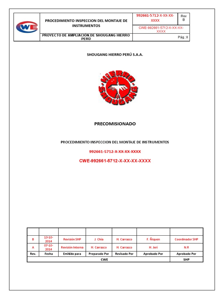 Procedimiento Inspeccion Montaje Instrumentos | PDF | Ingeniería de ...