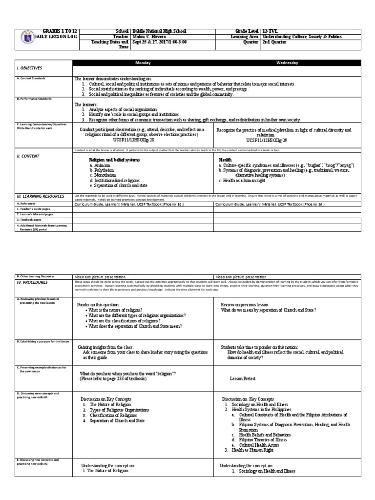 Dll-Ucsp - 12 TVL-G | PDF | Learning | Teaching Method