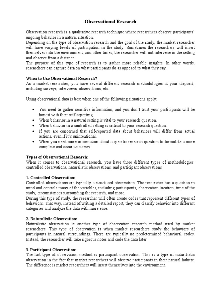 Observational vs Survey Research Methods | PDF | Survey Methodology | Data