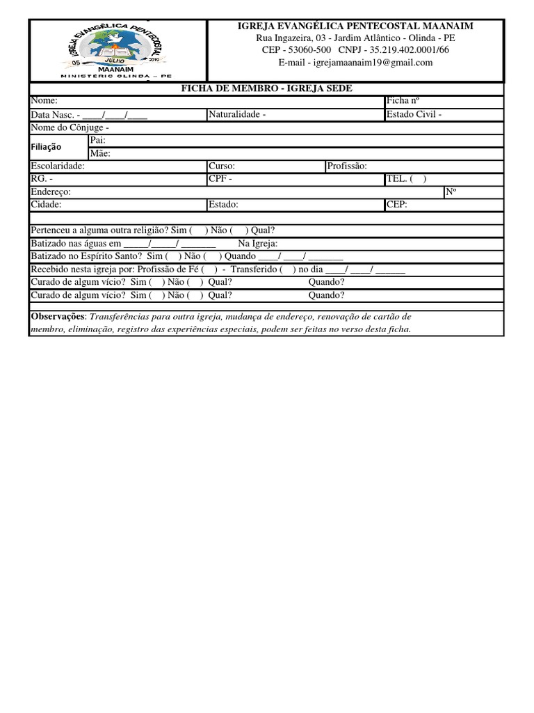 Ficha de Membro PDF | PDF