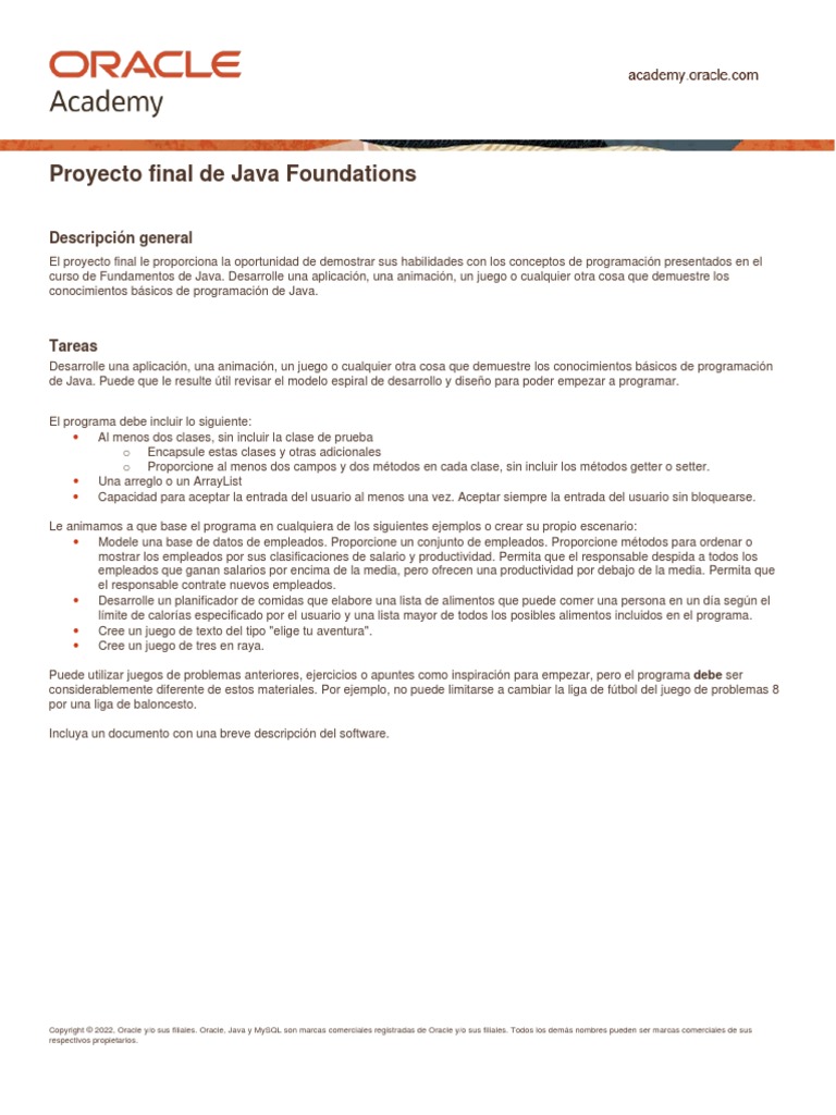 JFo Project Esp | PDF | Java (lenguaje de programación) | Programa de computadora