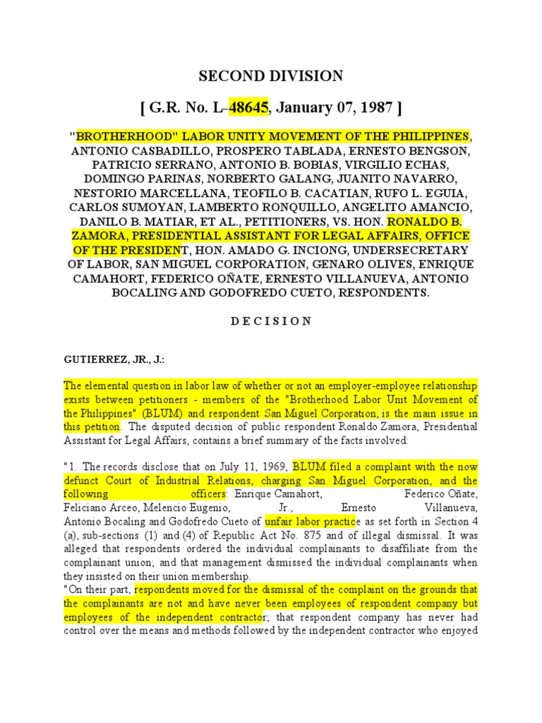 1st Set Cases Employer Employee Relationship | PDF | Employment | Appeal