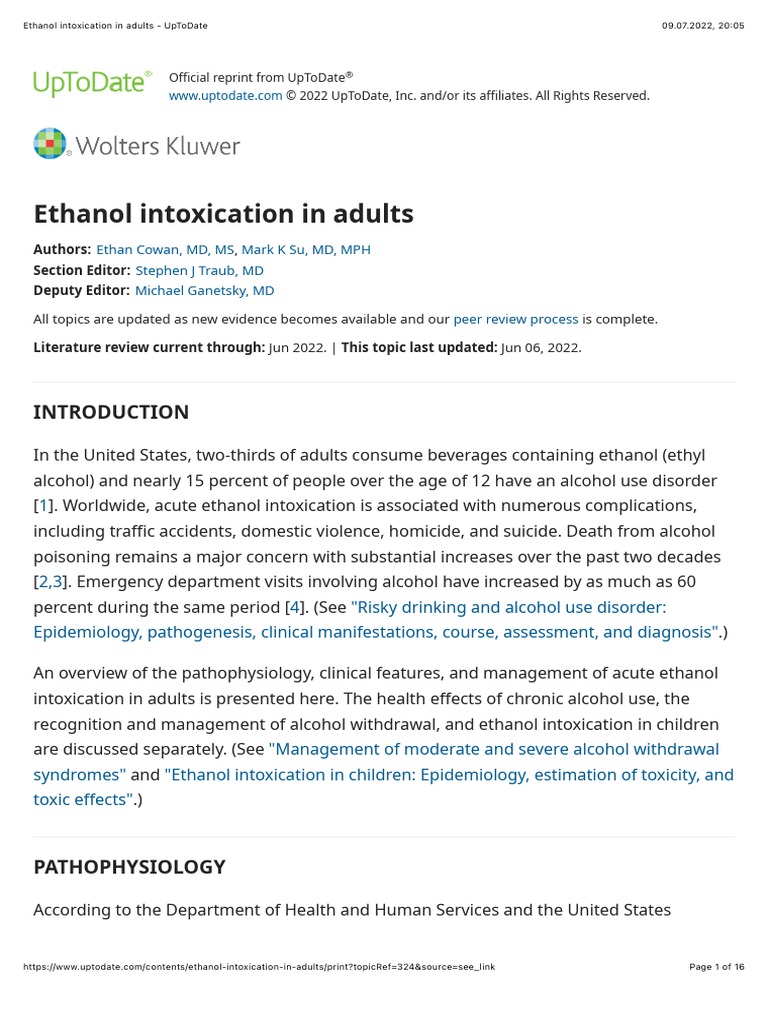 Ethanol Intoxication in Adults - UpToDate | PDF | Alcohol Intoxication ...