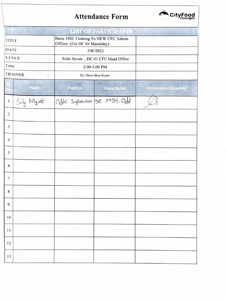Attendance Form List of Participants: Oic Sypa-604 DMDY - OJ# | PDF ...