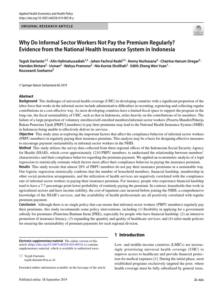 Informal Sector Workers | PDF | Logistic Regression | Insurance
