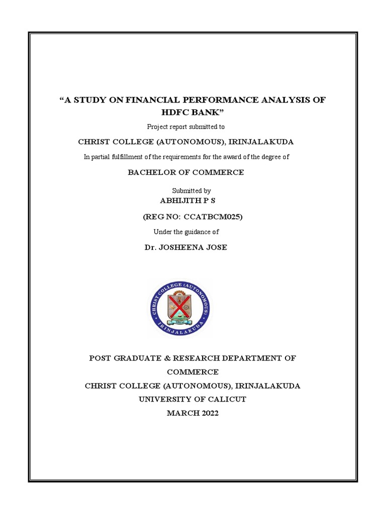 FInanacial Performance Analysis of HDFC Bank | PDF | Reserve Bank Of ...