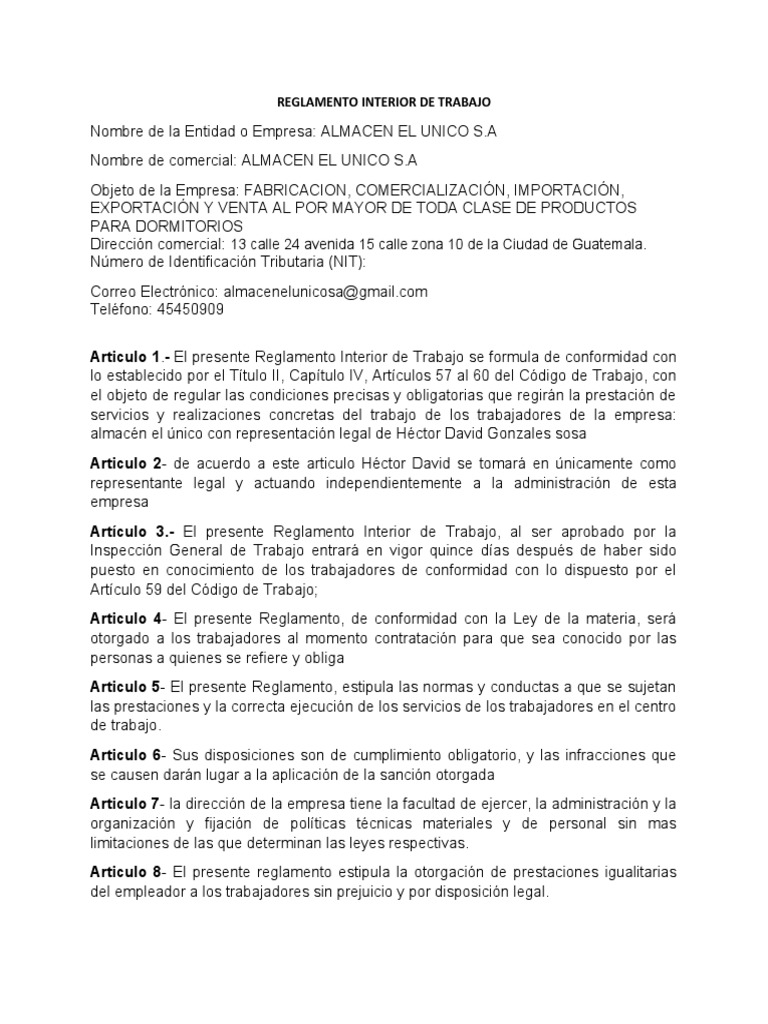 Reglamento Interior de Trabajo Grupal 1 | PDF | Salario | Derecho laboral