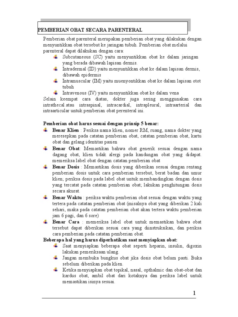 Pemberian Obat Parenteral Secara Tepat | PDF | Kesehatan Holistik