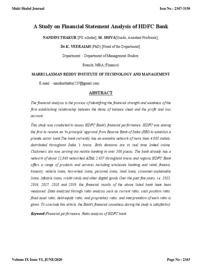 A Comprehensive Analysis of the Financial Performance of HDFC Bank from ...