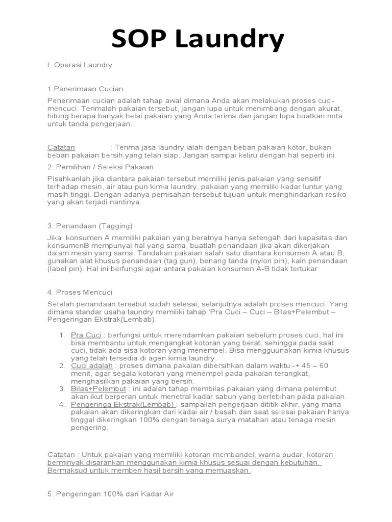 SOP Laundry | PDF
