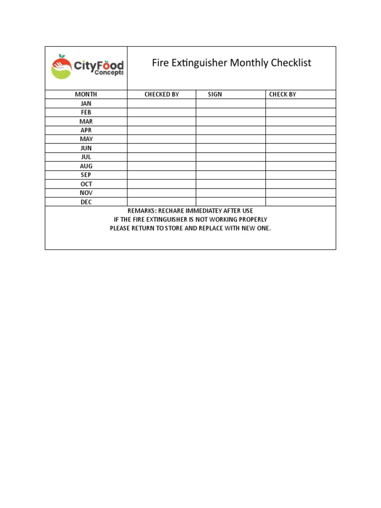Fire Extinguisher Monthly Checklist | PDF