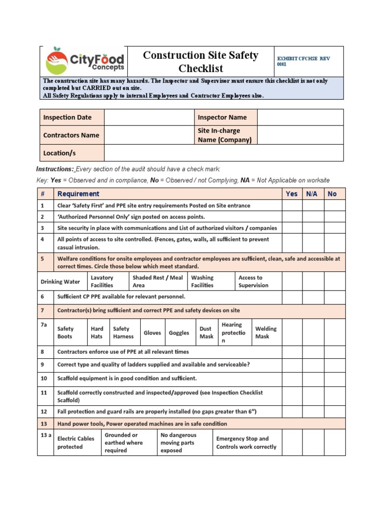 General HSE Checklist - Construction Site | PDF | Personal Protective ...