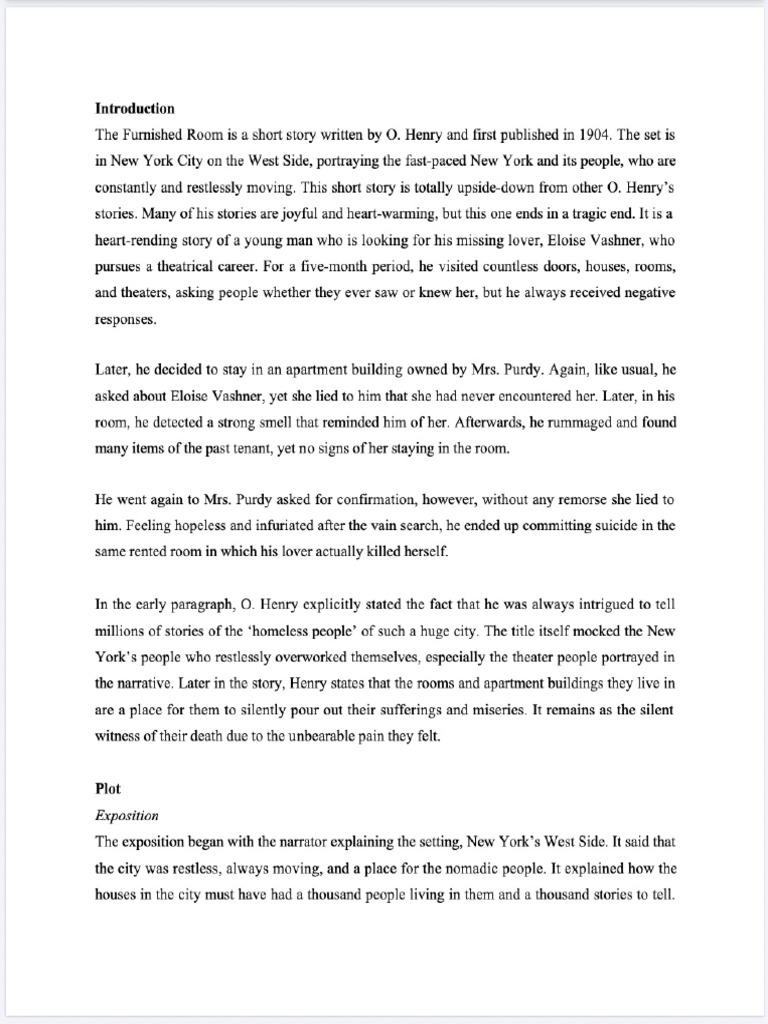 The Furnished Room Notes | PDF