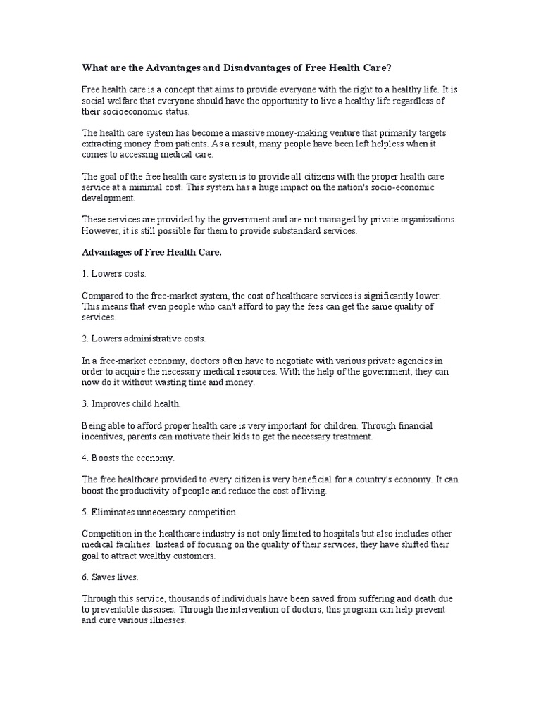 Advantages and Disadvantages of Free Health Care | PDF | Cost Of Living ...