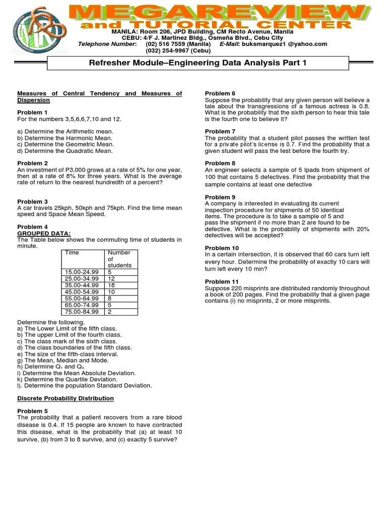 Refresher Module 23 M4 Data Analysis 1 | PDF | Mean | Probability ...